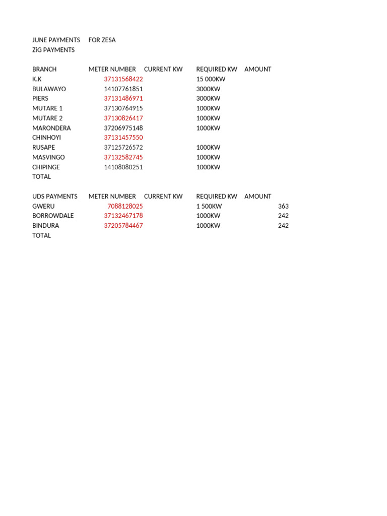 June ZESA Payment Summary Report | PDF