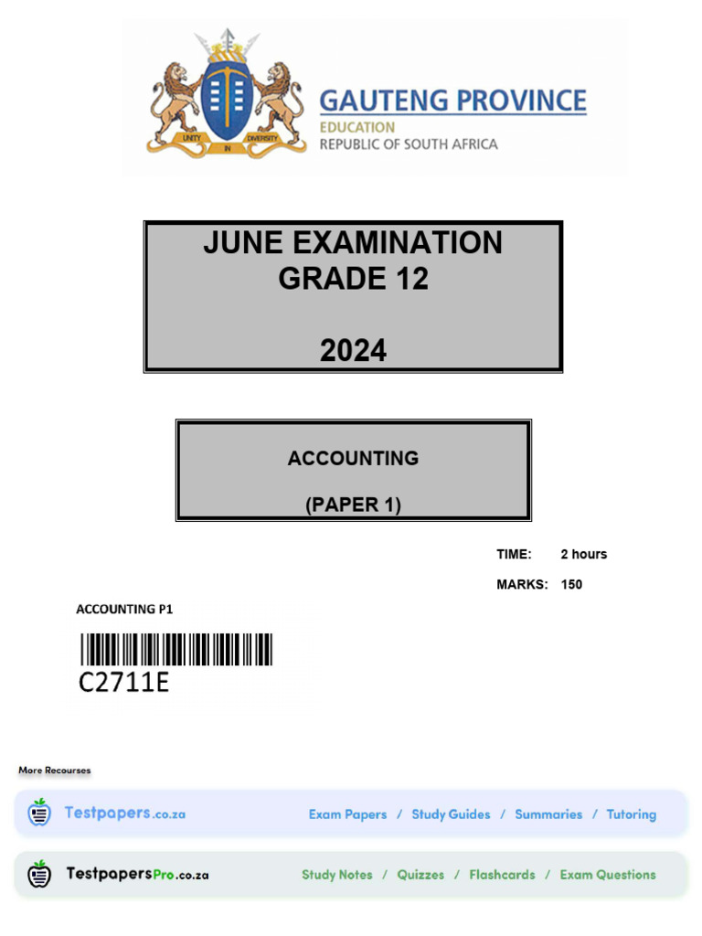 GR 12 Accounting P1 (English) June 2024 Question Paper-1 | PDF ...