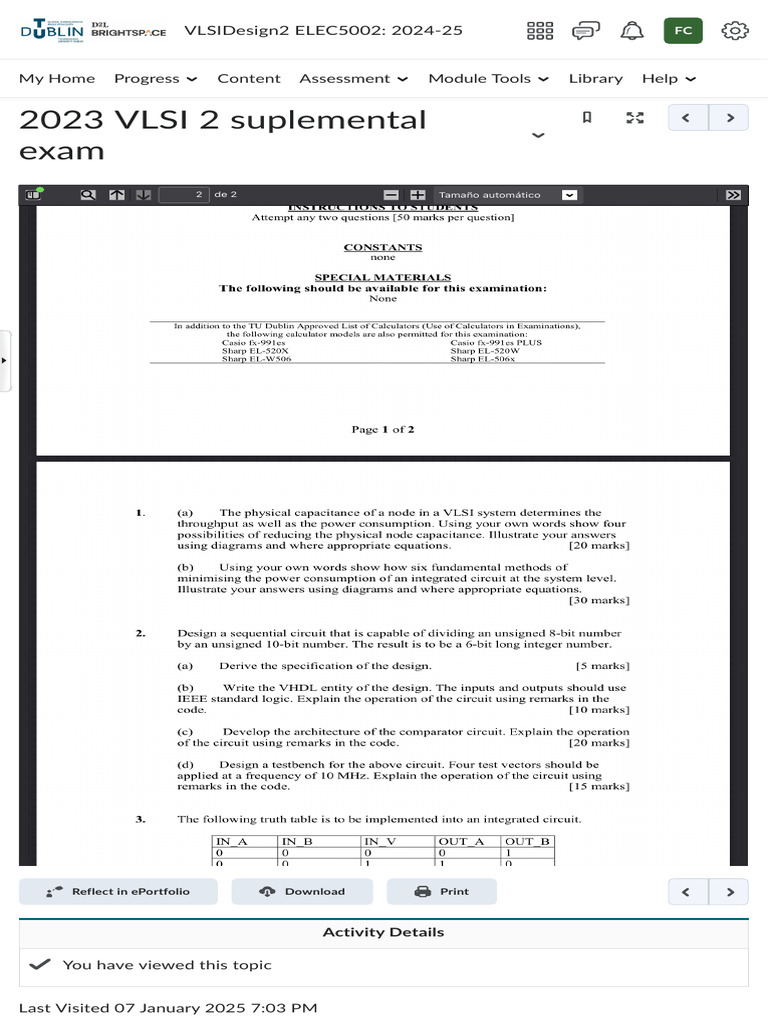 2023 VLSI 2 Suplemental Exam - VLSIDesign2 ELEC5002 2024-25 | PDF | Computer Engineering ...