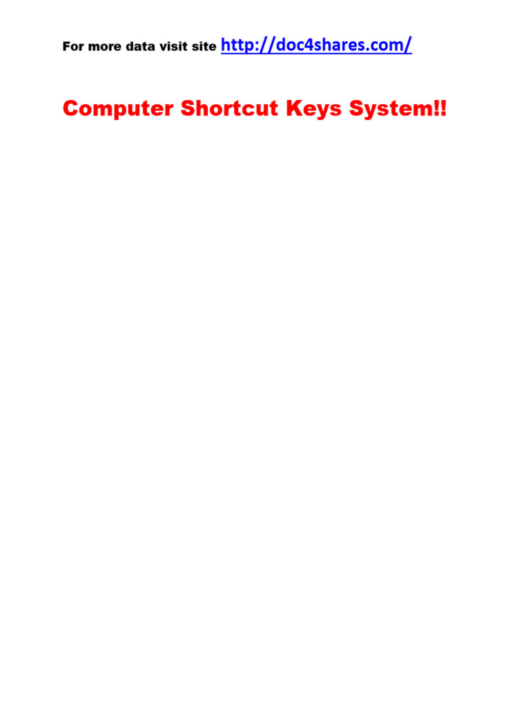 Computer Shortcut Keys System!! | PDF | Human–Computer Interaction | Text