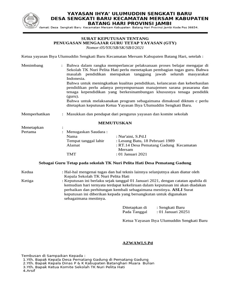 Surat Penugasan Mengajar | PDF