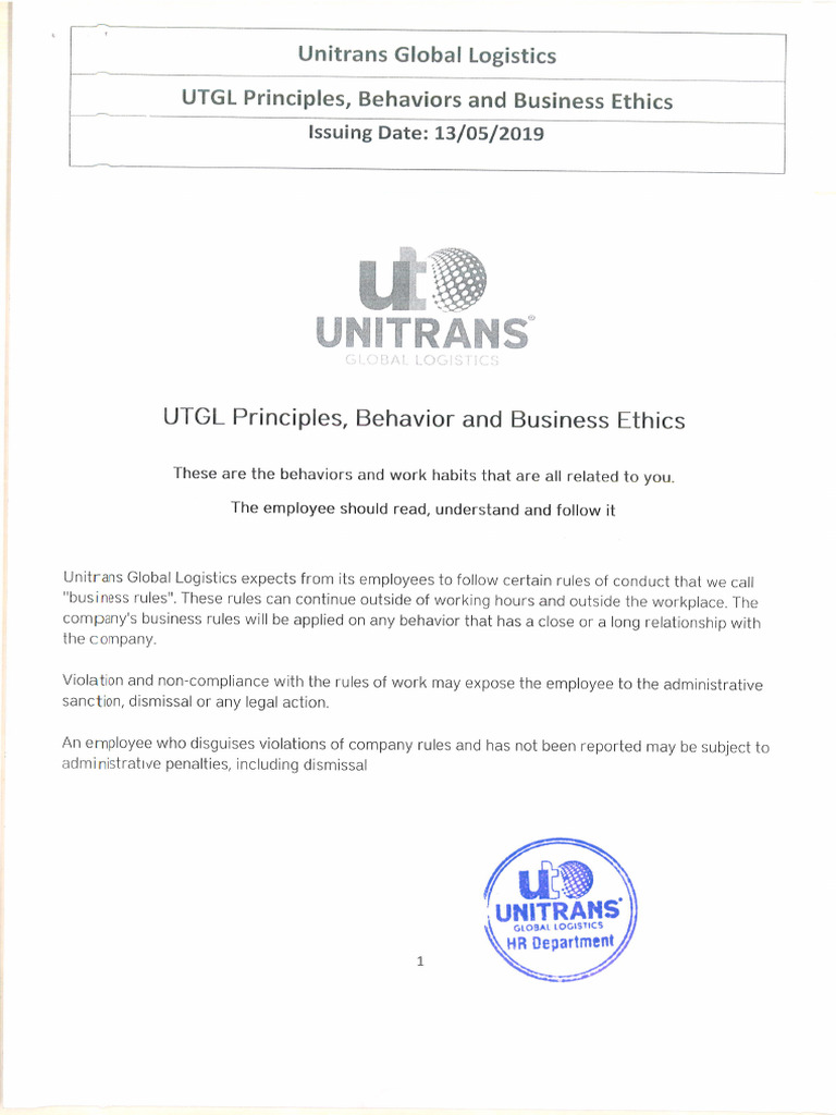 UTGL Behaviors and Business Ethics | PDF