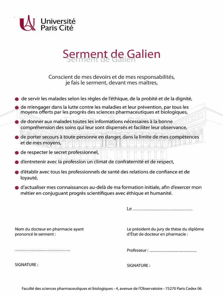 Serment de Galien UP1 1 | PDF