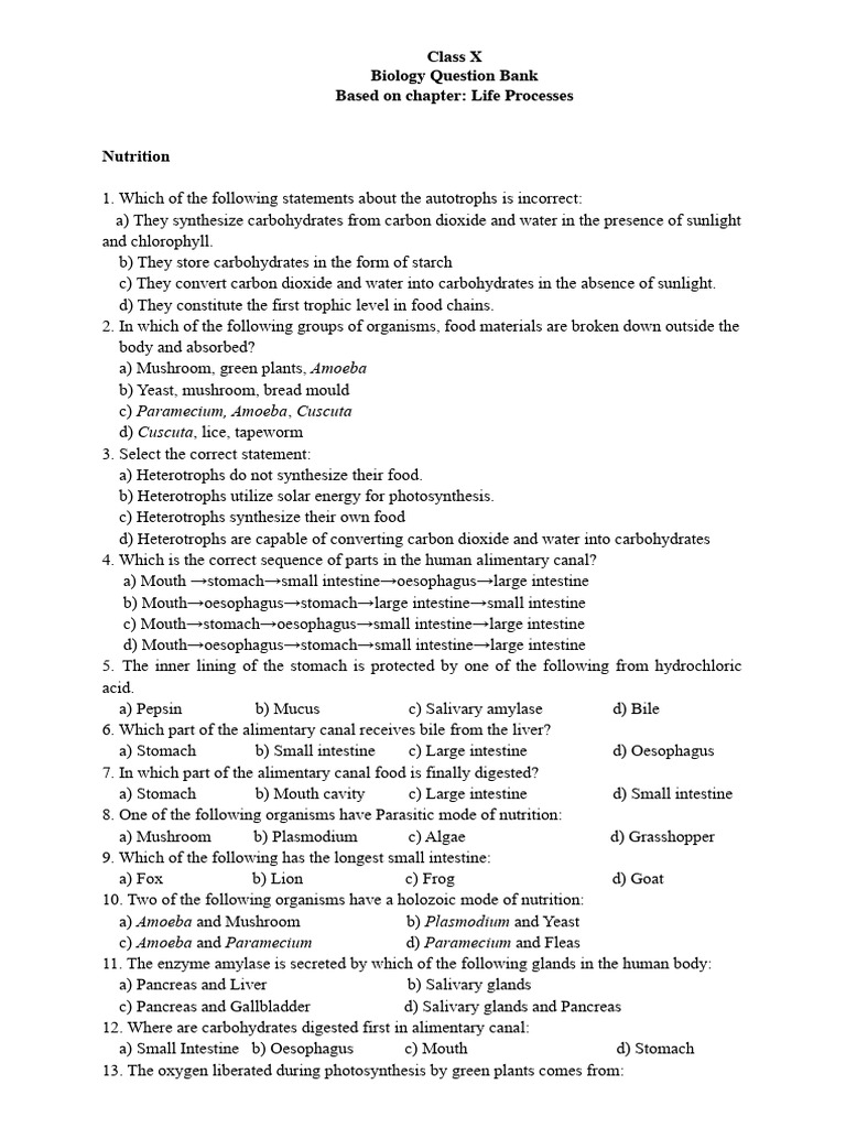 Life Processes Question Bank | PDF | Heart Valve | Circulatory System