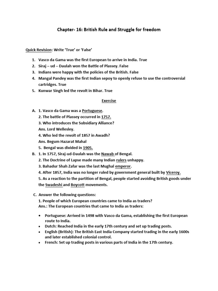 CH - 16 - The British Rule and Struggle For Freedom | PDF | Indian ...