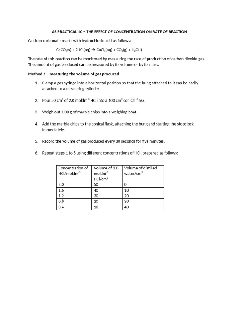 Effect of Concentration on Reaction Rate | PDF | Hydrochloric Acid ...