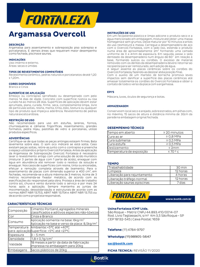 Ficha Tecnica Argamassa Overcoll | PDF
