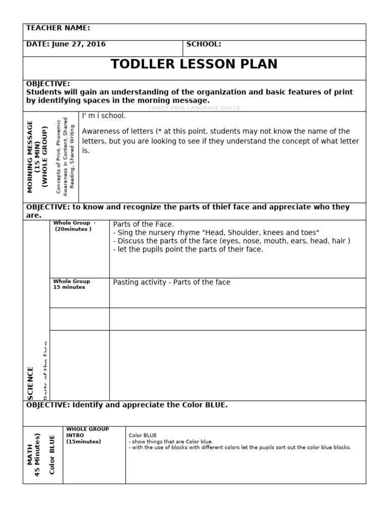 Kindergarten Lesson Plan Common Core | PDF | Cognition | Human ...