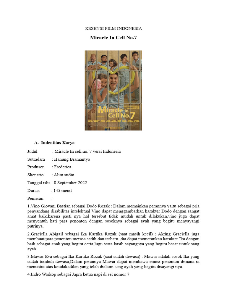 Resensi Film Miracle in Cell No.7 Versi Indonesia | PDF