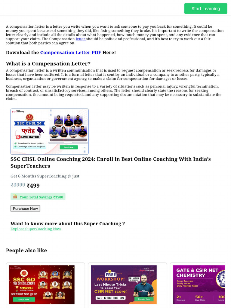 Compensation Letter_ Format, Samples, Template, PDF and More | PDF