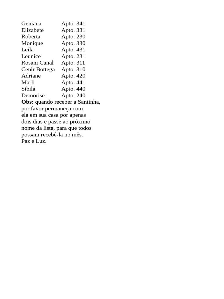 Lista de Nomes - Santa | PDF