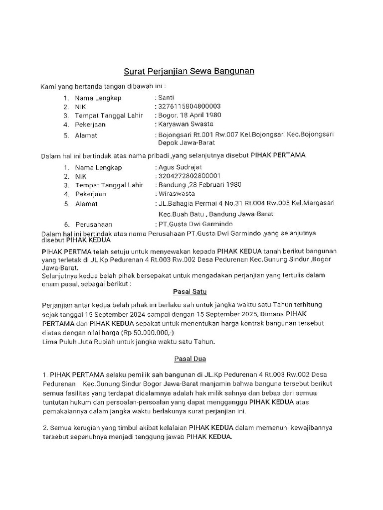 Perjanjian Sewa | PDF