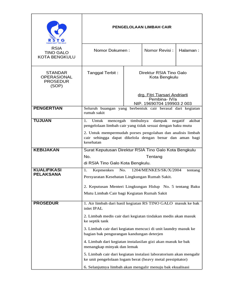 Sop Pengelolaan Limbah Cair - 5 Sudah | PDF