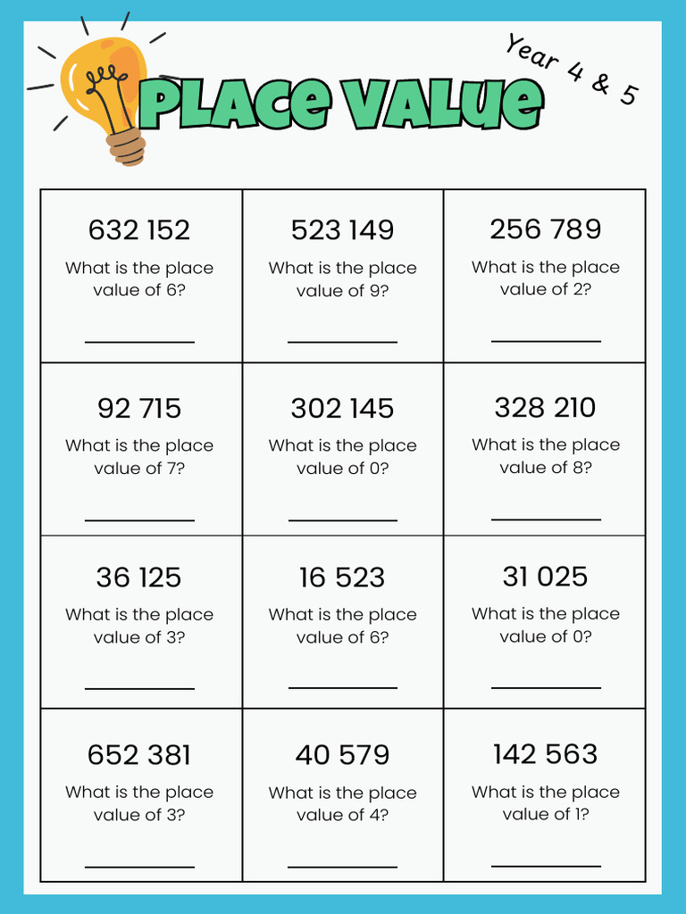 Place Value Educational Worksheet in Blue Retro Style | PDF