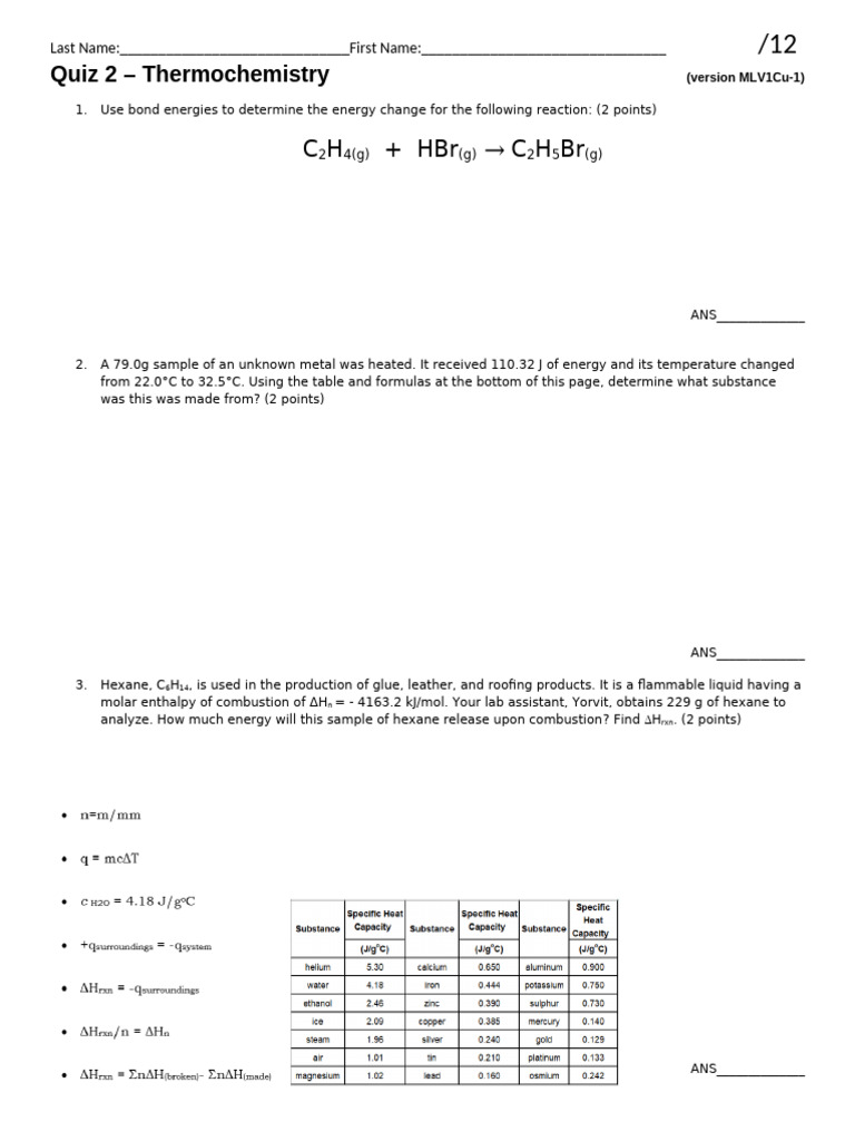 4U Thermoquiz MLV21 Bronze1 | PDF | Enthalpy | Chemical Reactions