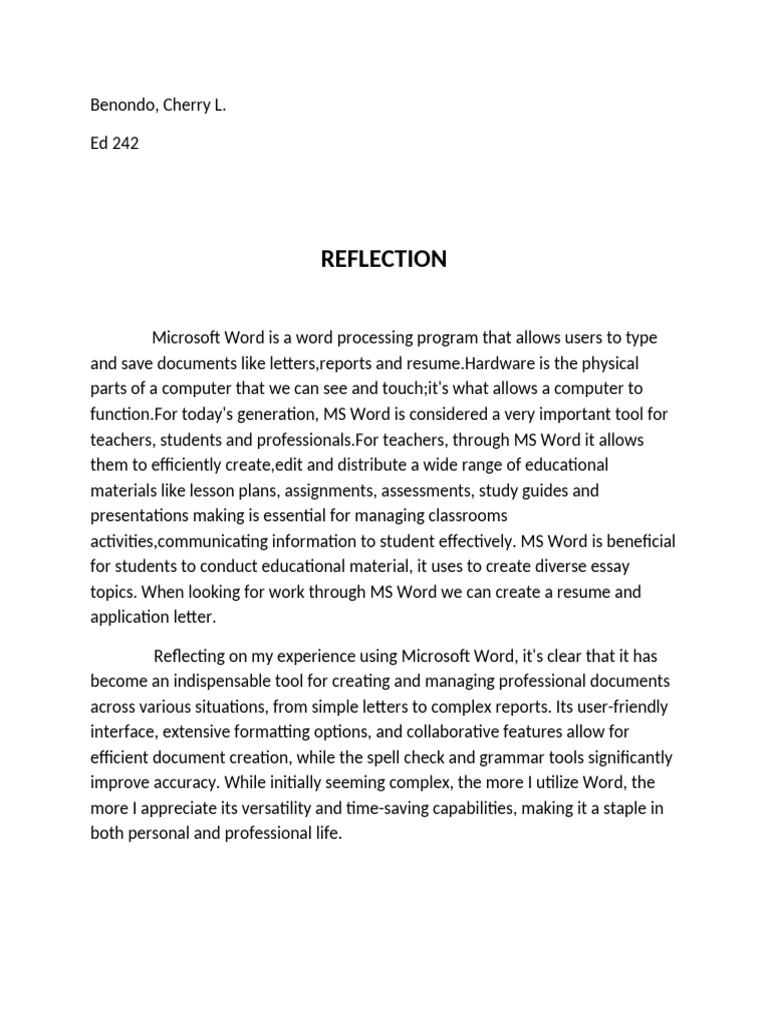 Microsoft Word Reflection | PDF