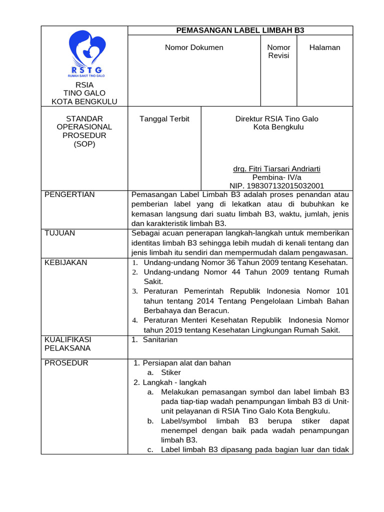 Sop Pemasangan Label Limbah B3 | PDF