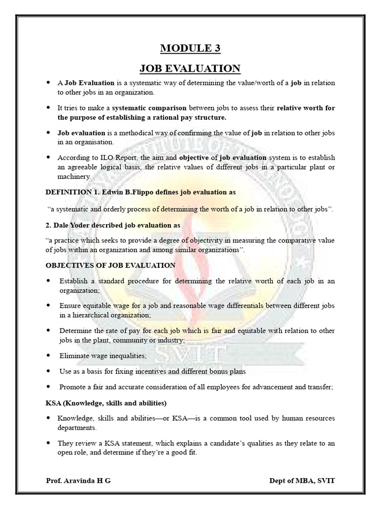 MODULE 3 - Job Evaluation-RS - Aravinda HG Upload | PDF | Salary | Equal Pay For Equal Work