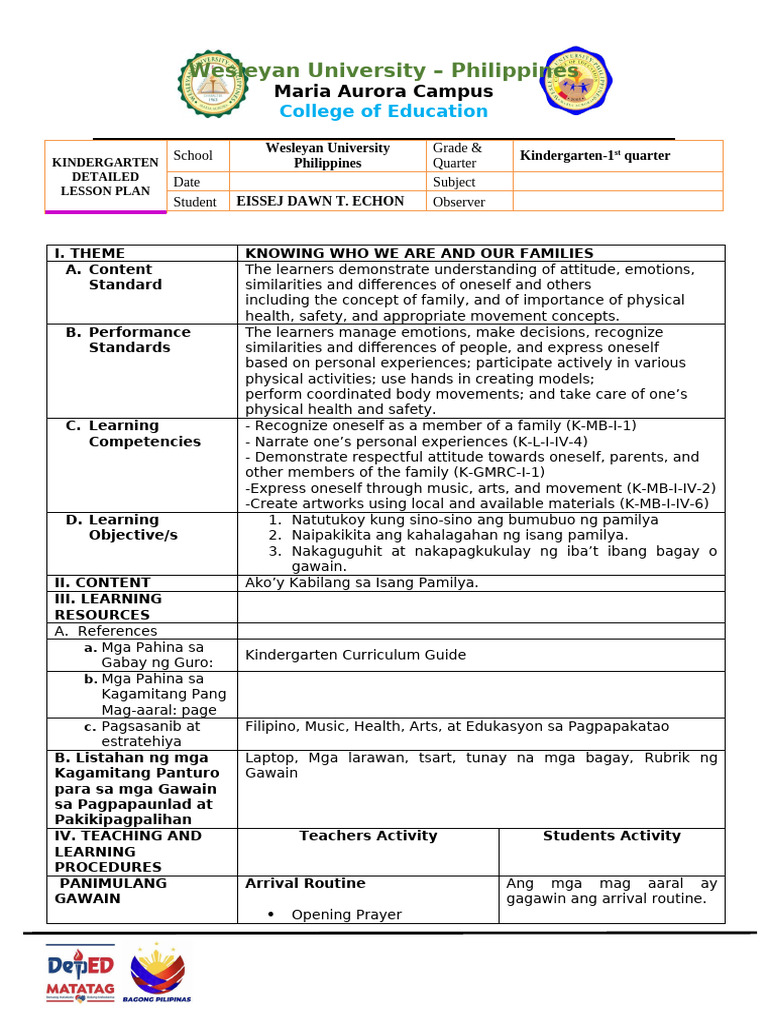 Lesson plan with Annotations and Indicators-Bahagi ng pamilya FINAL | PDF Lesson plan with Annotations and Indicators-Bahagi ng pamilya FINAL | PDF