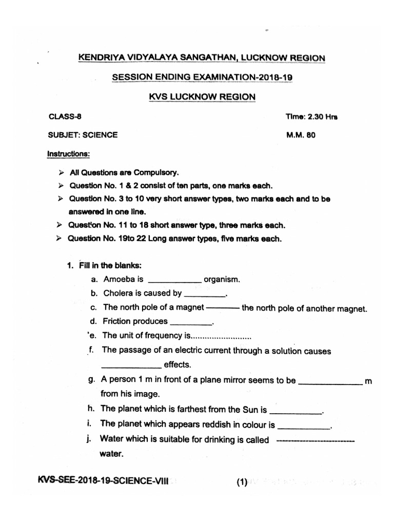 Class VIII Science 2018-19 | PDF