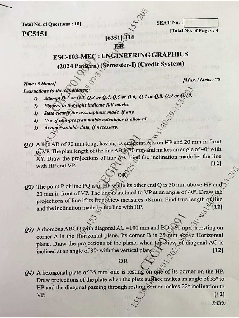 Engg Graphics Paper Solution | PDF