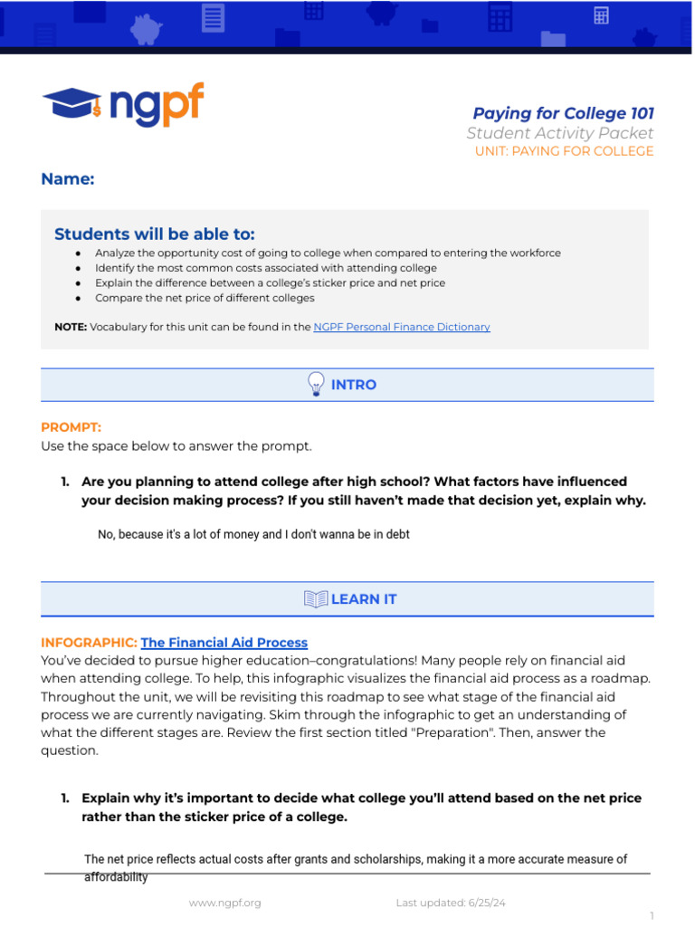 Paying for College: Costs and Choices | PDF | Student Financial Aid In ...