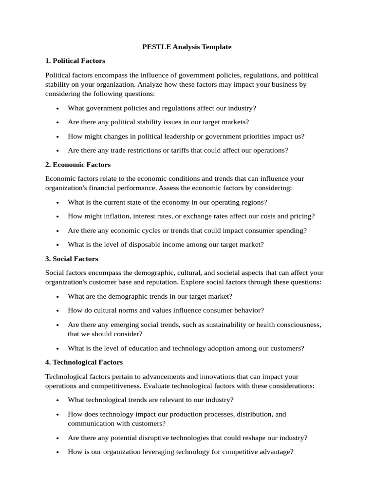 PESTLE Analysis Framework Guide | PDF | Sustainability | Market (Economics)