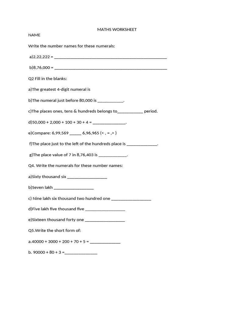 Maths Worksheet | PDF