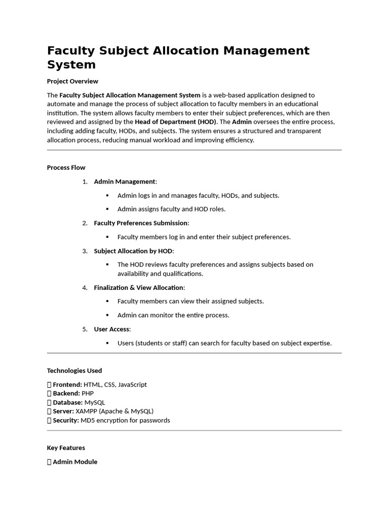 Faculty Subject Allocation Management System | PDF