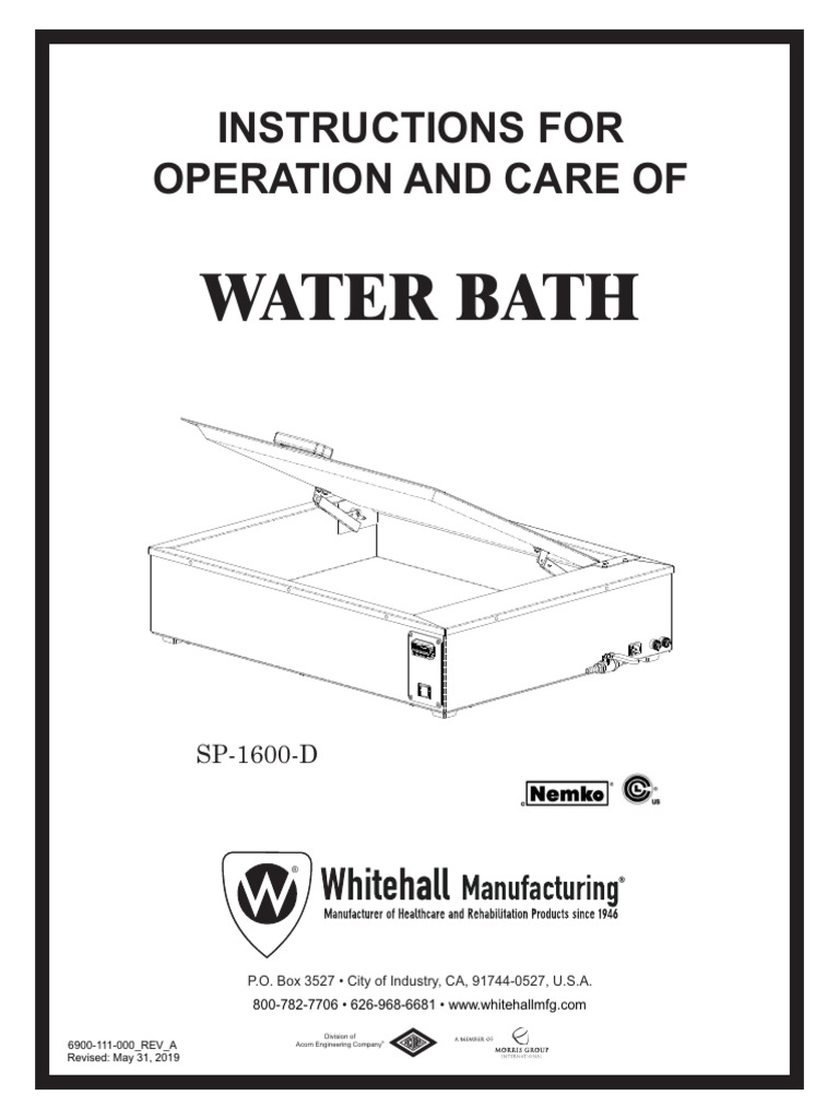 6900-111-000 - REV - A (Water Bath SP-1600-D) | PDF | Waste | Water Heating