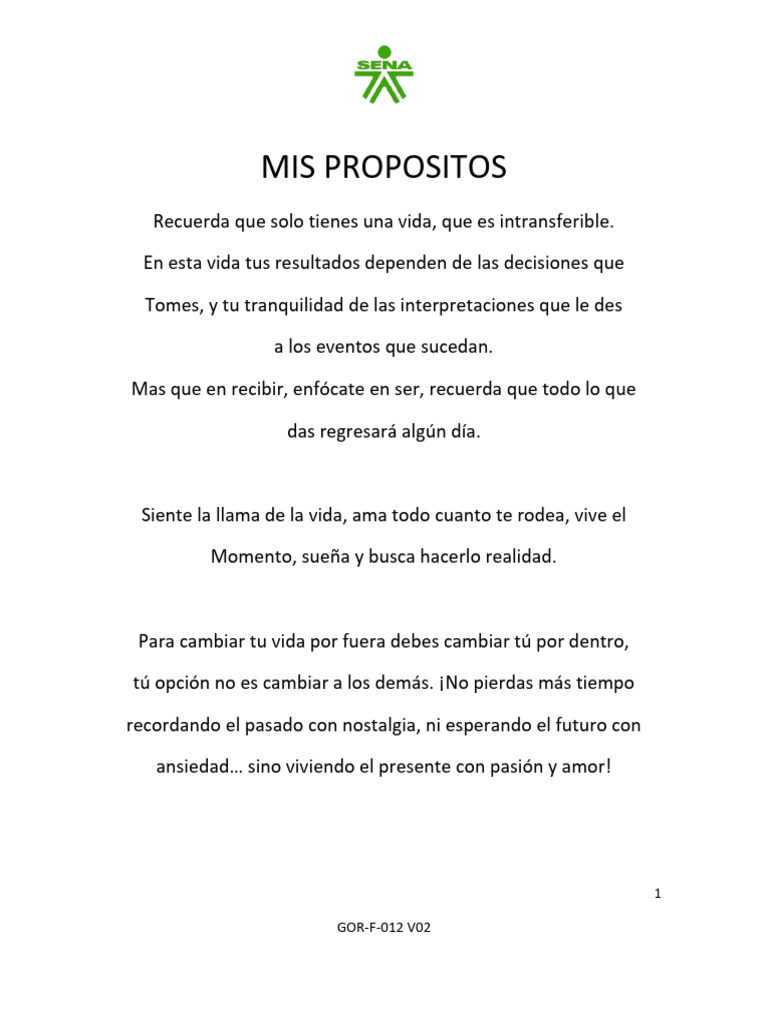 Mis Propósitos de Vida | PDF