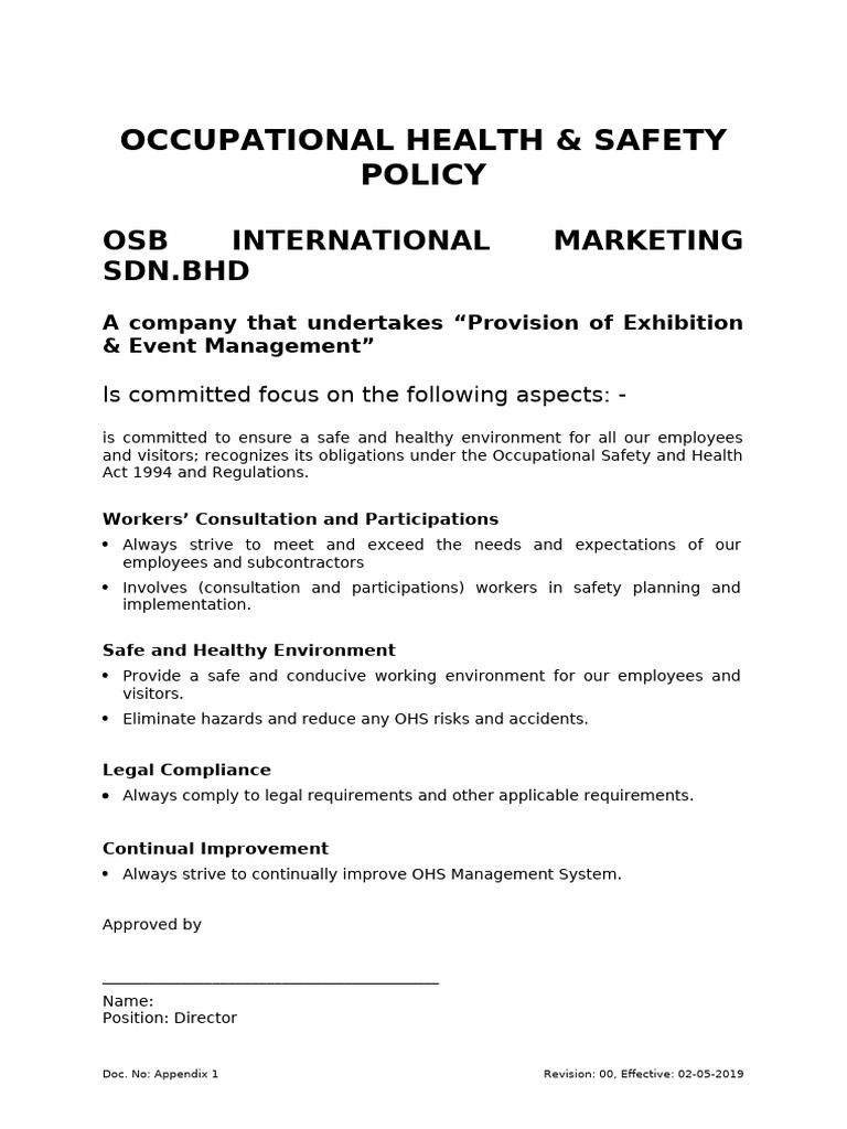 Appendix 1_OHS policy | PDF