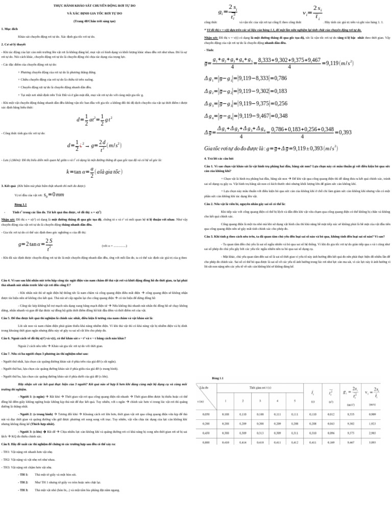 BÀI 1 - THB1-KSCĐ RƠI TỰ DO VÀ GIA TỐC RTD | PDF
