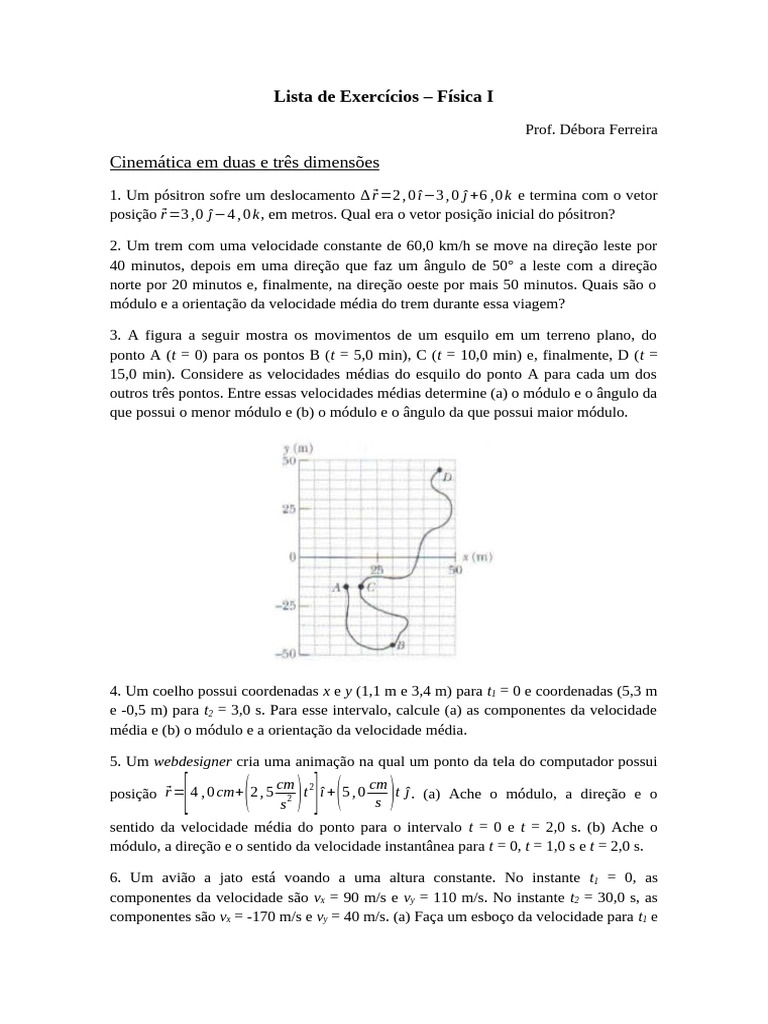 Lista de Exercícios II - Movimento em Duas e Três Dimensões II | PDF ...
