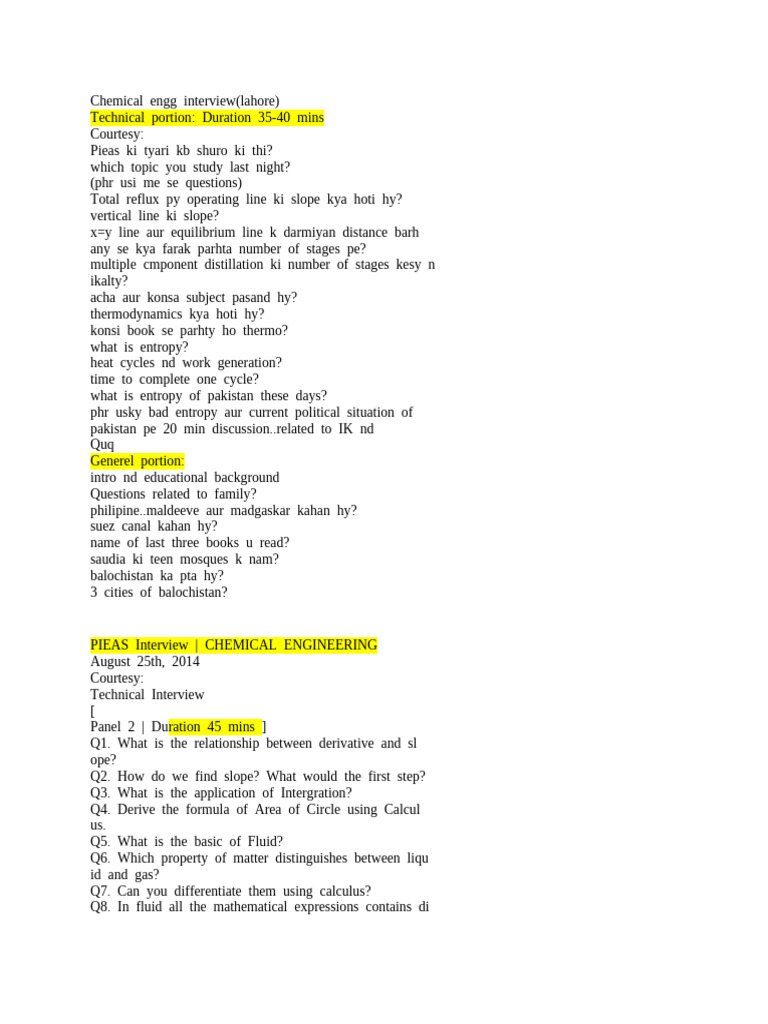 Chemical Engg Interview PIEAS Experience | PDF | Applied And Interdisciplinary Physics ...