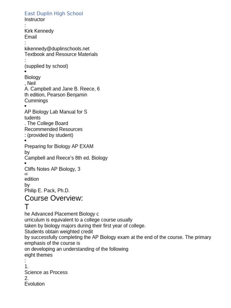 East Duplin High School-AP Biology | PDF | Cell (Biology) | Genetics