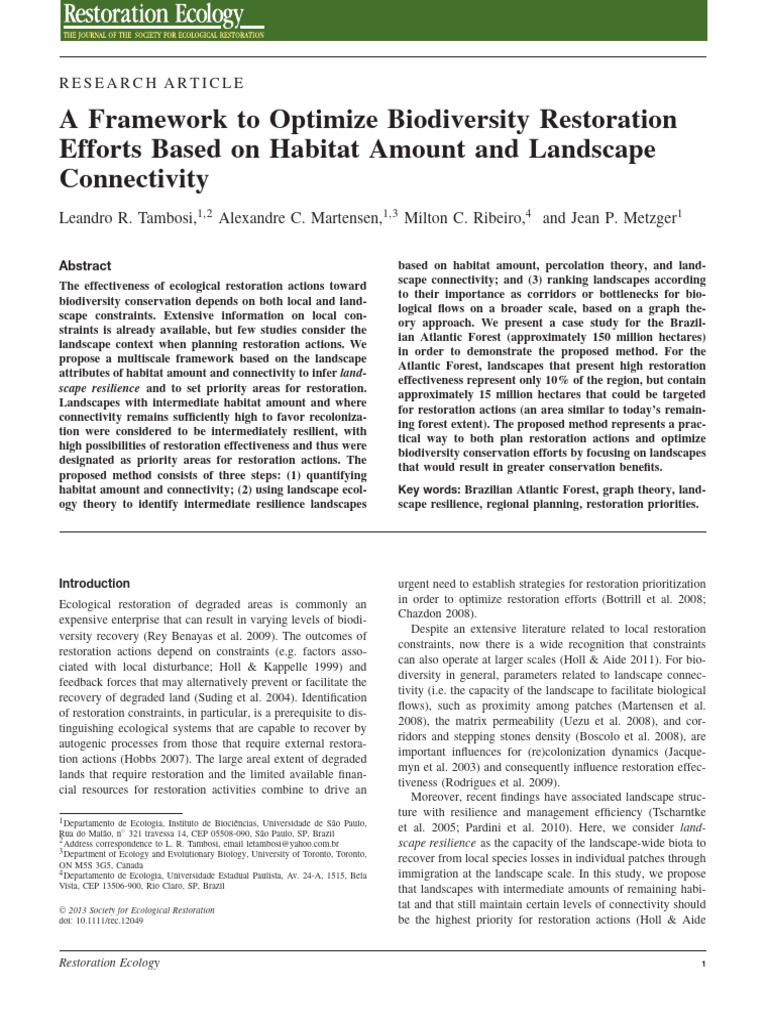 A Framework To Optimize Biodiversity Restoration Efforts Based On ...