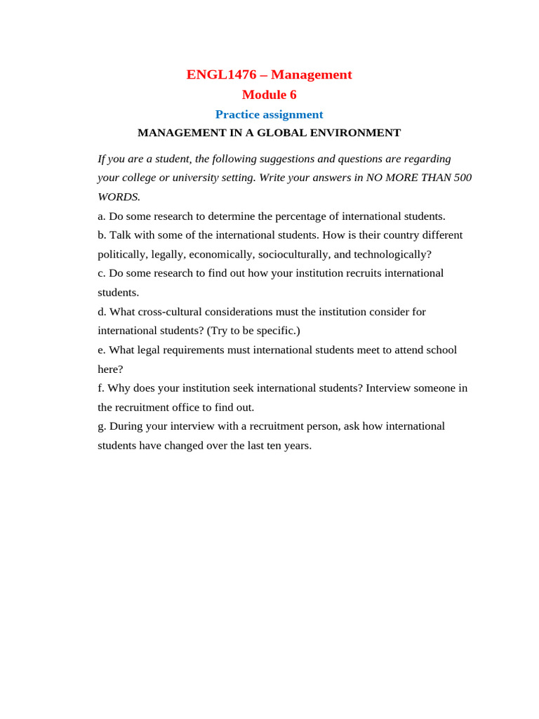 Management Module 6 Practice assignment | PDF