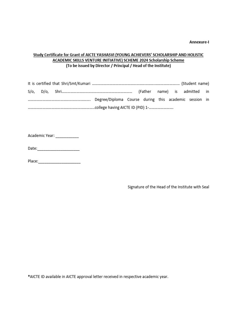Study Certificate Format | PDF