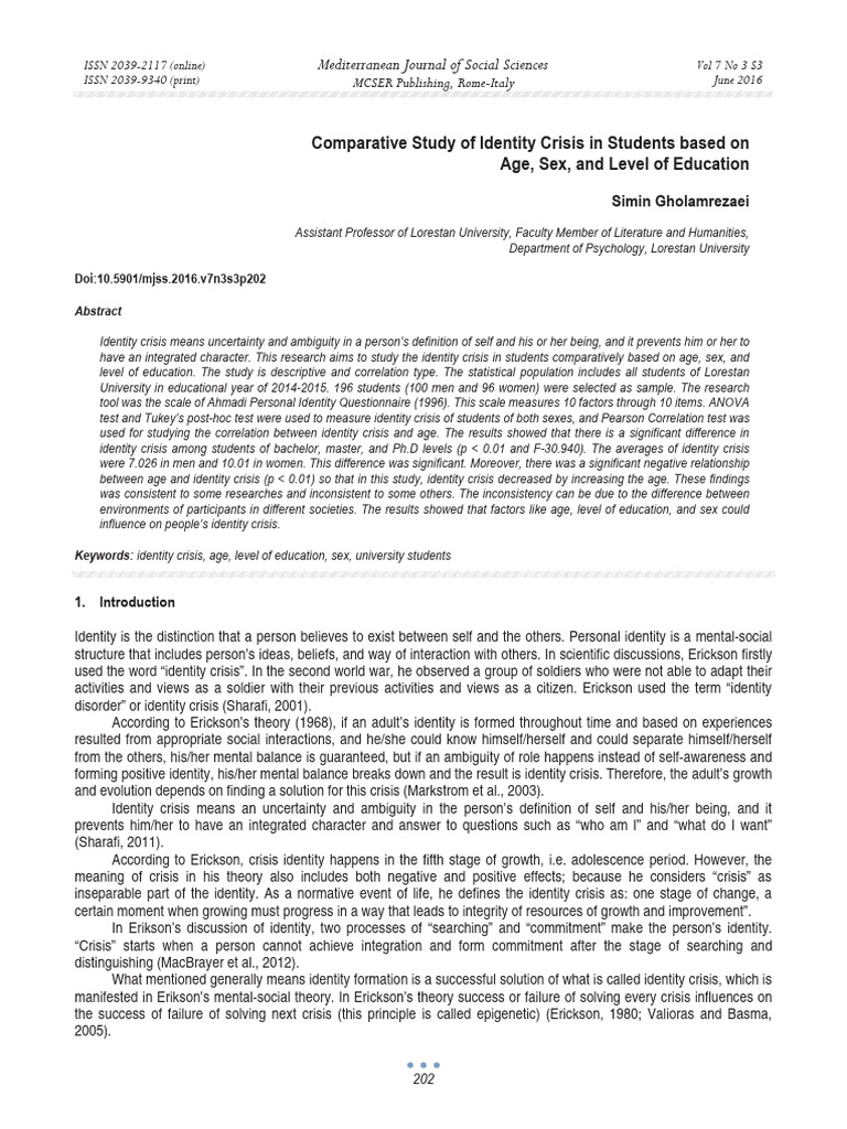 Identity Crisis in University Students | PDF | Psychology | Behavioural ...