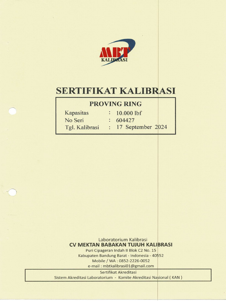 Sertifikat Kalibrasi CBR Lapangan MIP | PDF