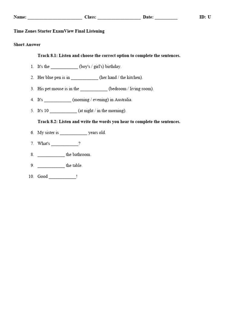 Time Zones Listening Exam Questions | PDF