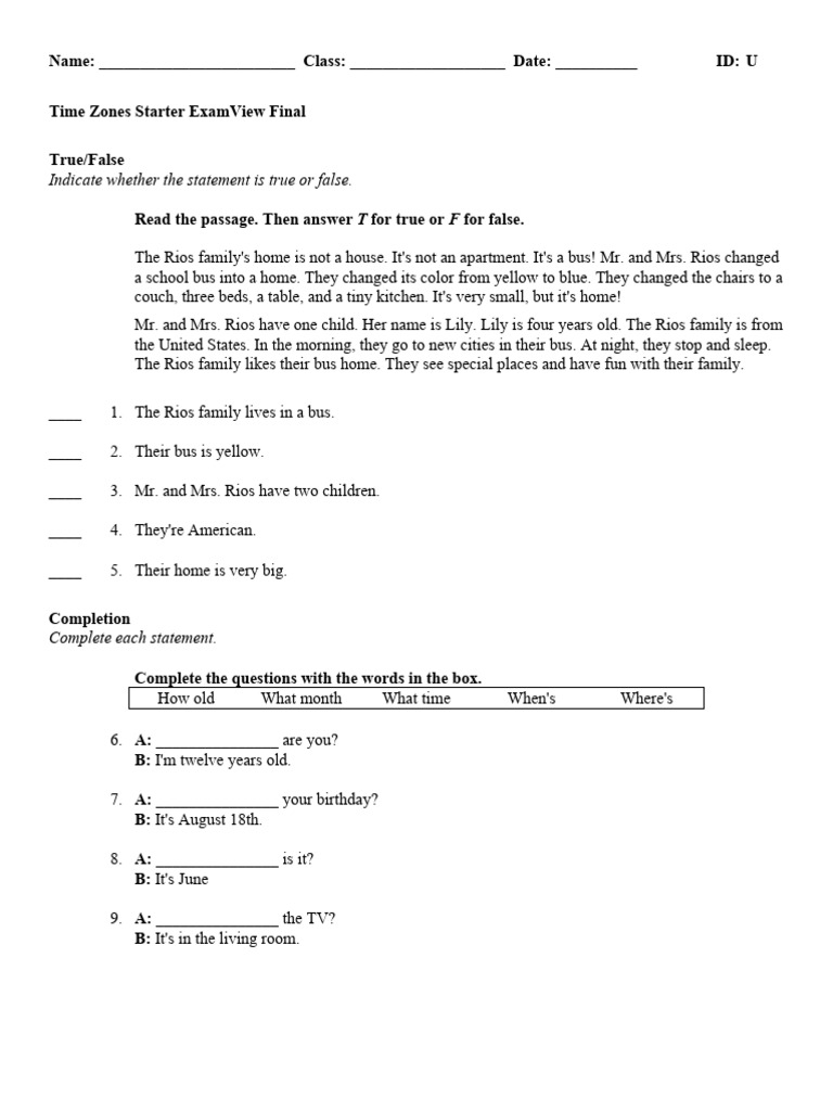 ExamView - TZStarter Final - TST | PDF