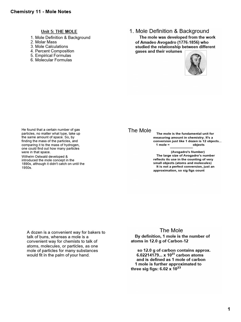 molestudentnotes | PDF | Mole (Unit) | Molecules