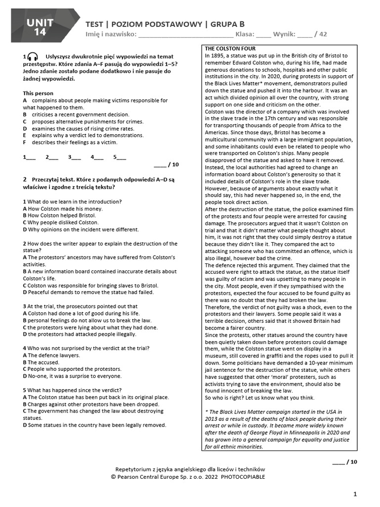 English Test on Crime and Statues | PDF | Black Lives Matter | Criminal Law