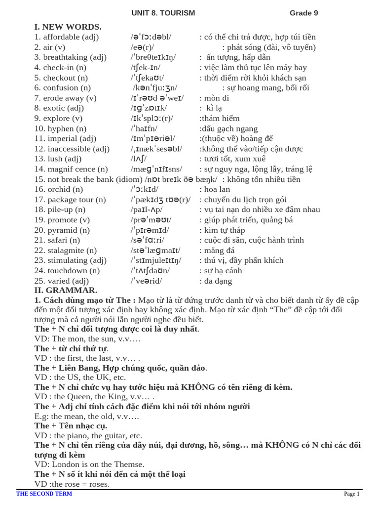 T V NG Và NG Pháp Anh 9 UNIT 8 | PDF