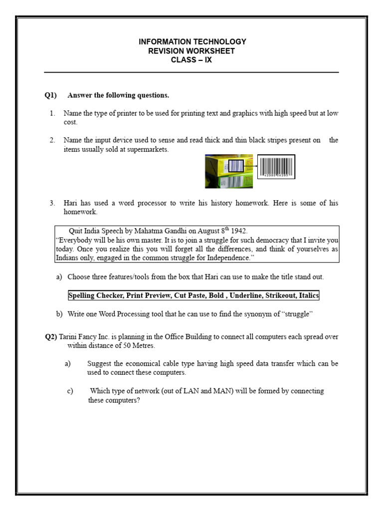 Class IX IT Revision Worksheet | PDF | Operating System | Computer Monitor