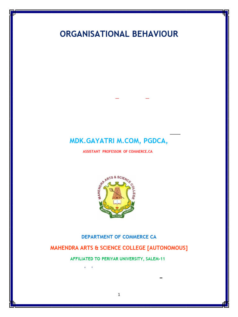 Organisational Behaviour: Study Material | PDF | Attitude (Psychology ...