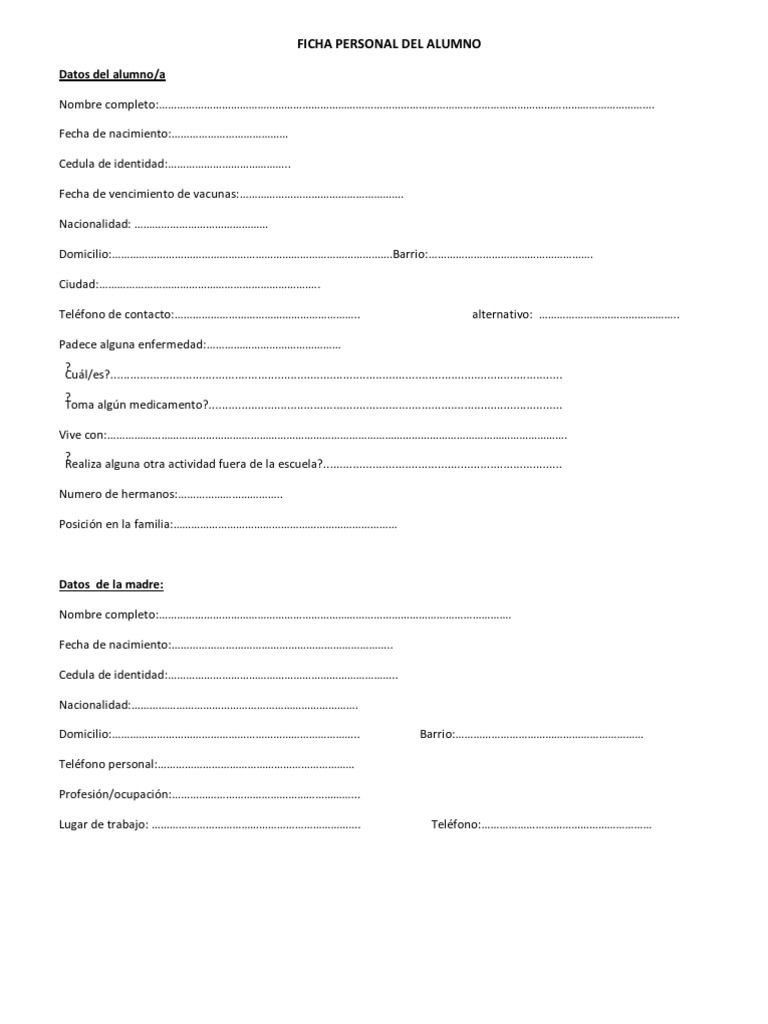 Ficha Personal Del Alumno | PDF