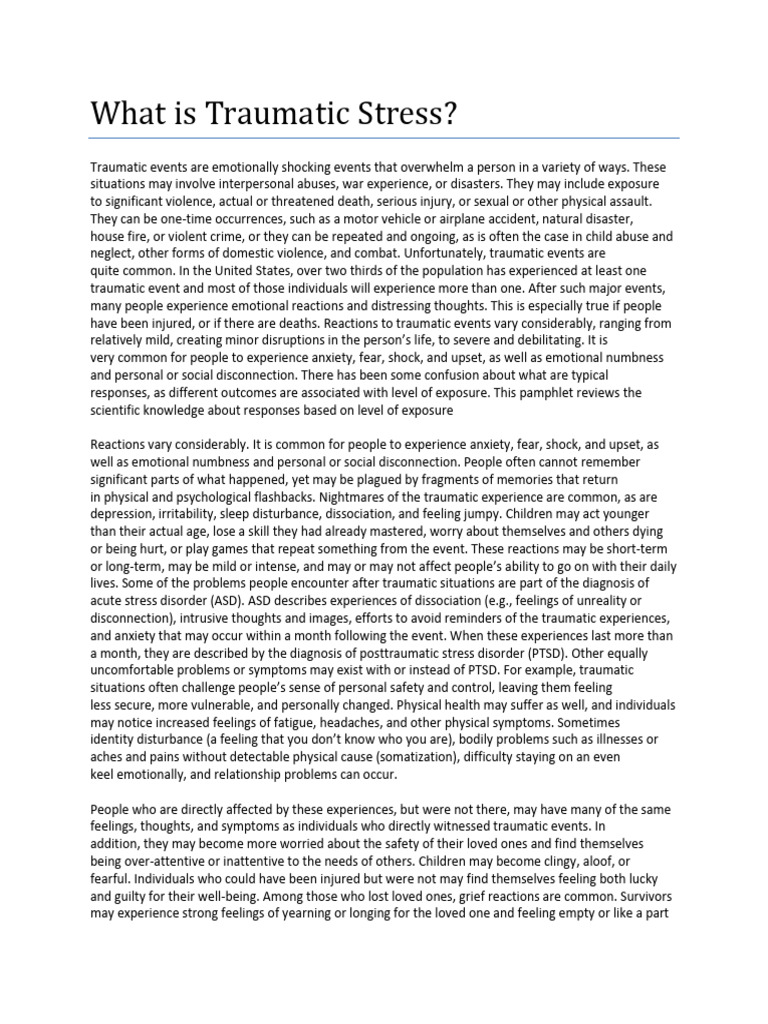 What Is Traumatic Stress | PDF | Psychological Trauma | Psychotherapy